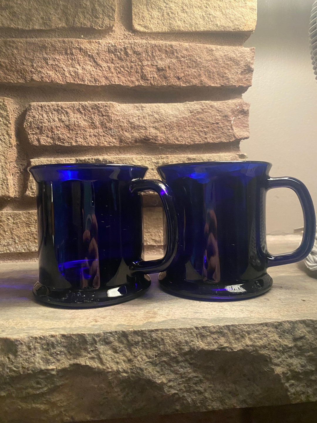 Vintage Cobalt Blue Clear Glass Mug Set of 2 - Etsy