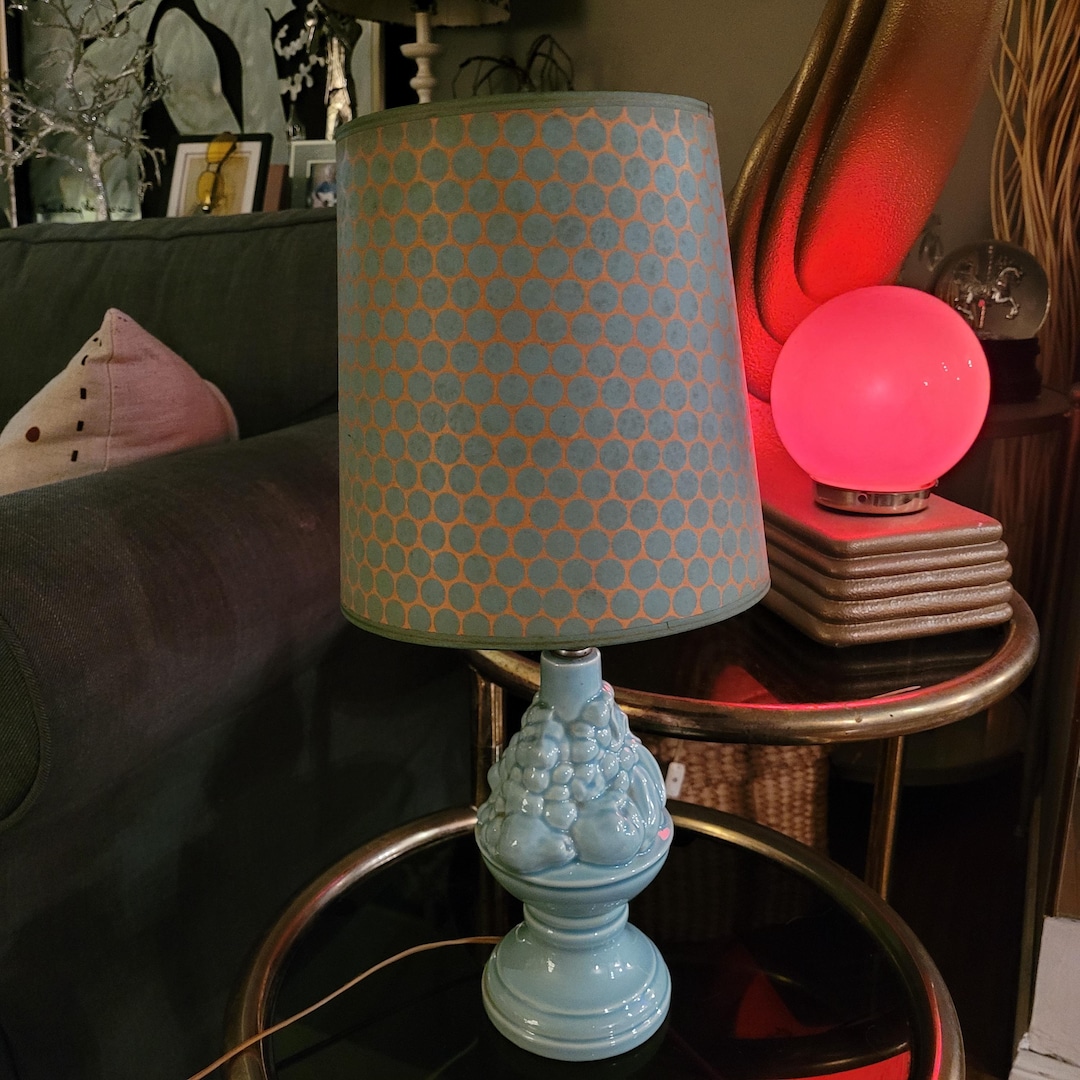 RARE, Cute Little Vintage Ceramic Fruit Lamp, Polka-dot Shade. 1950s - Etsy