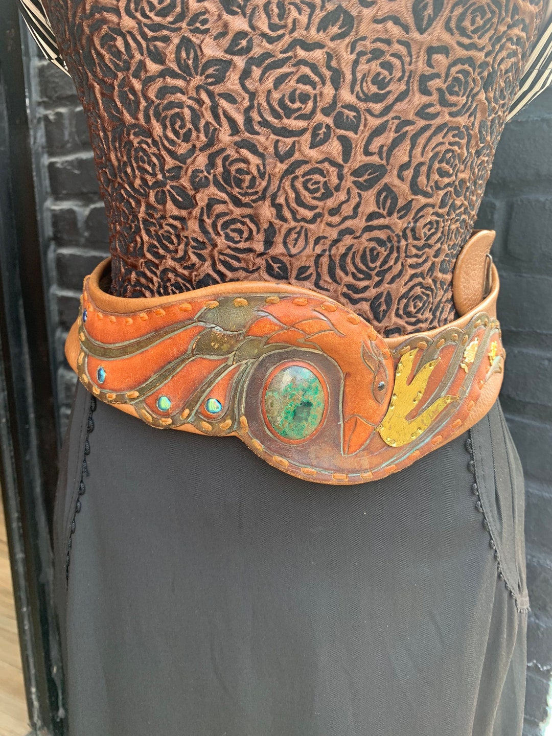 Vintage Sculptural Tooled Leather Goose/duck Belt With Chrysocolla - Etsy