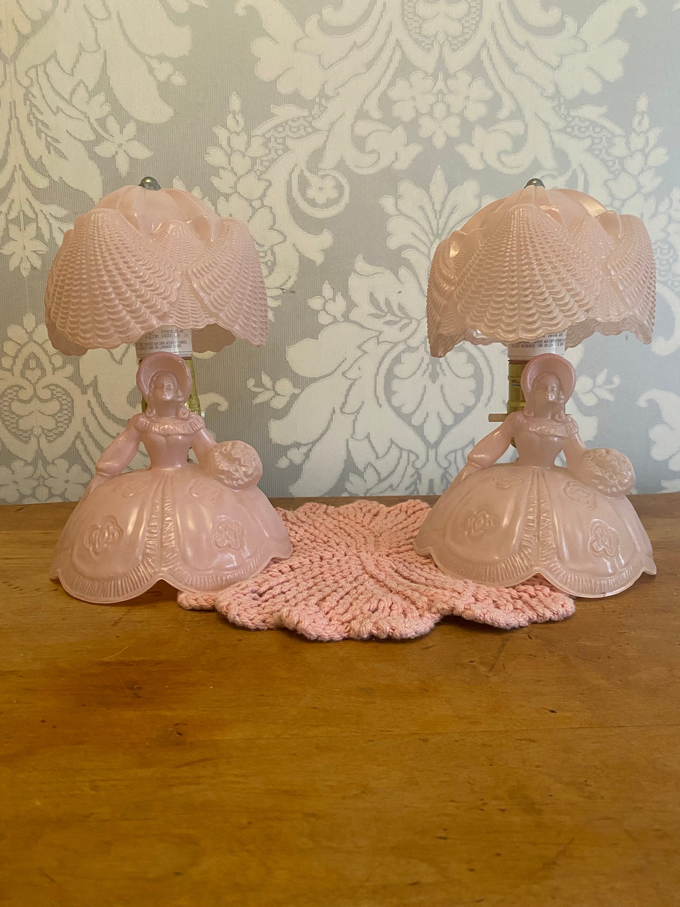 Vintage 1940s Glass Pink Lady Boudoir Lamps, Vanity Lamps, Dresser Lamps - Etsy