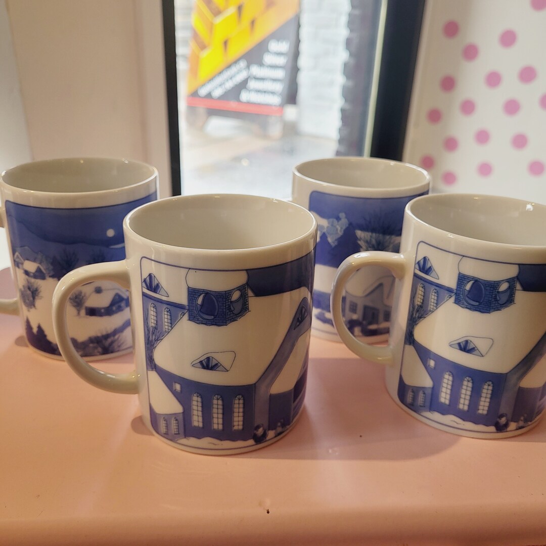 Vintage Winter Scene Set of 4 Mugs by Cameron Made in Japan - Etsy