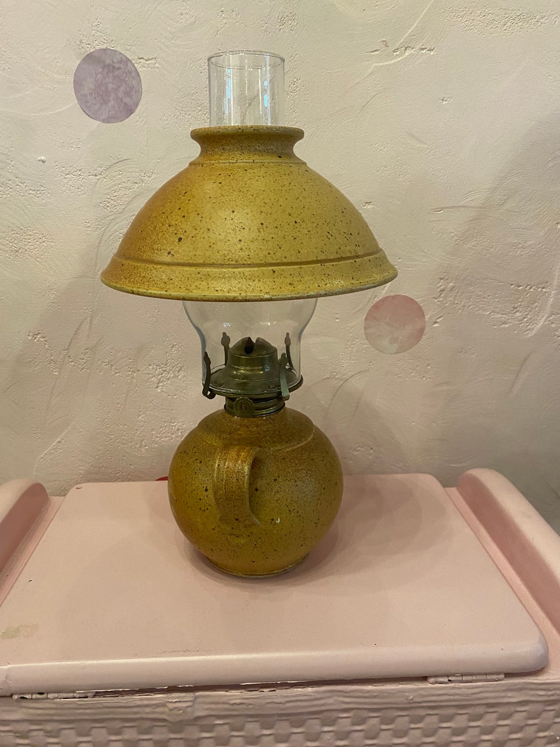 Vintage Handmade Art Pottery Oil Lamp With Pottery Shade, Pottery ...