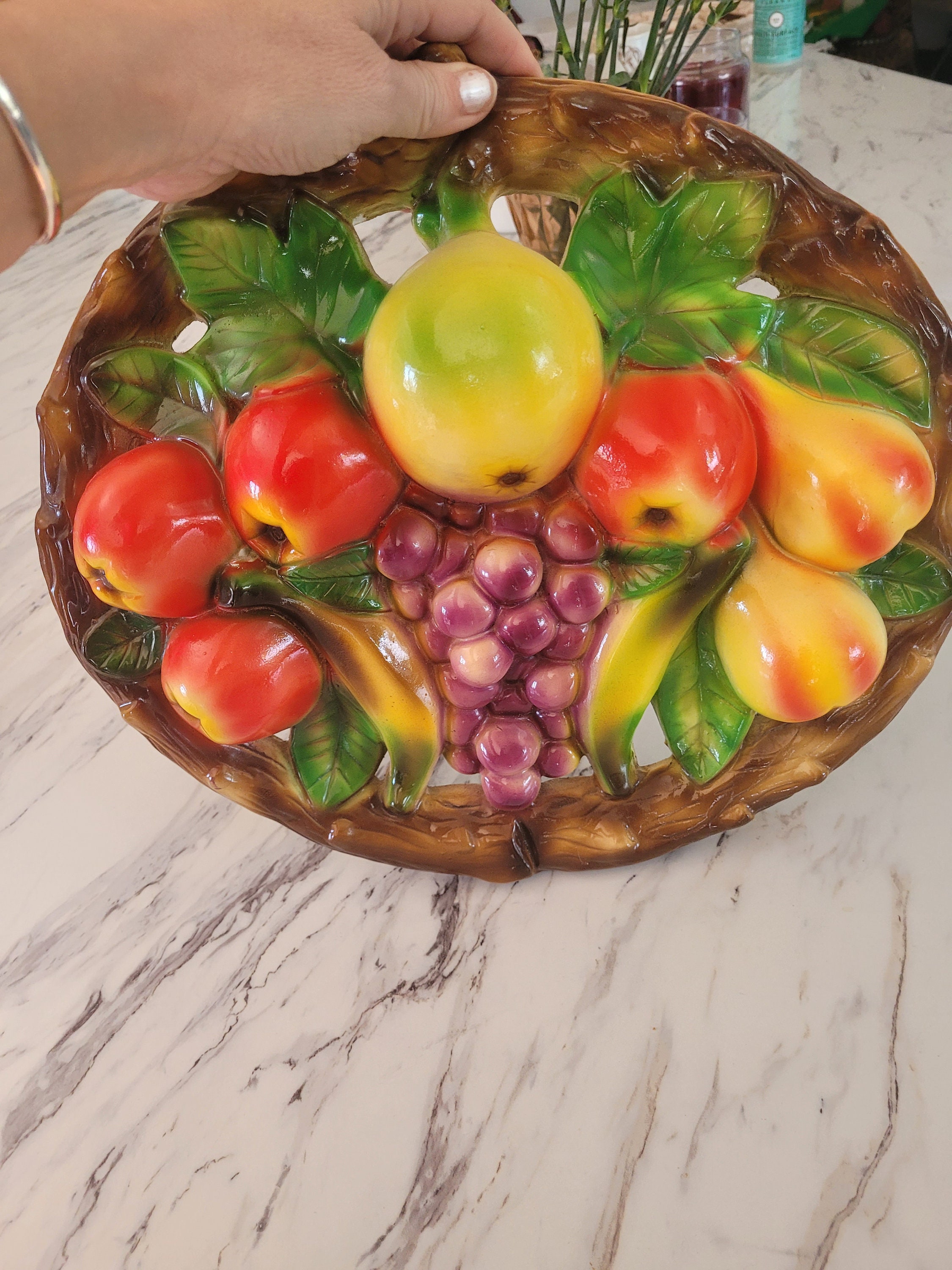 Large Chalkware Fruit Plaque - Etsy