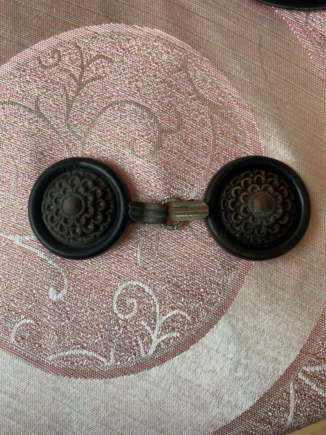 Antique Bakelite Cloak Clasp – Ornate Floral Art Deco Closure – Black ...