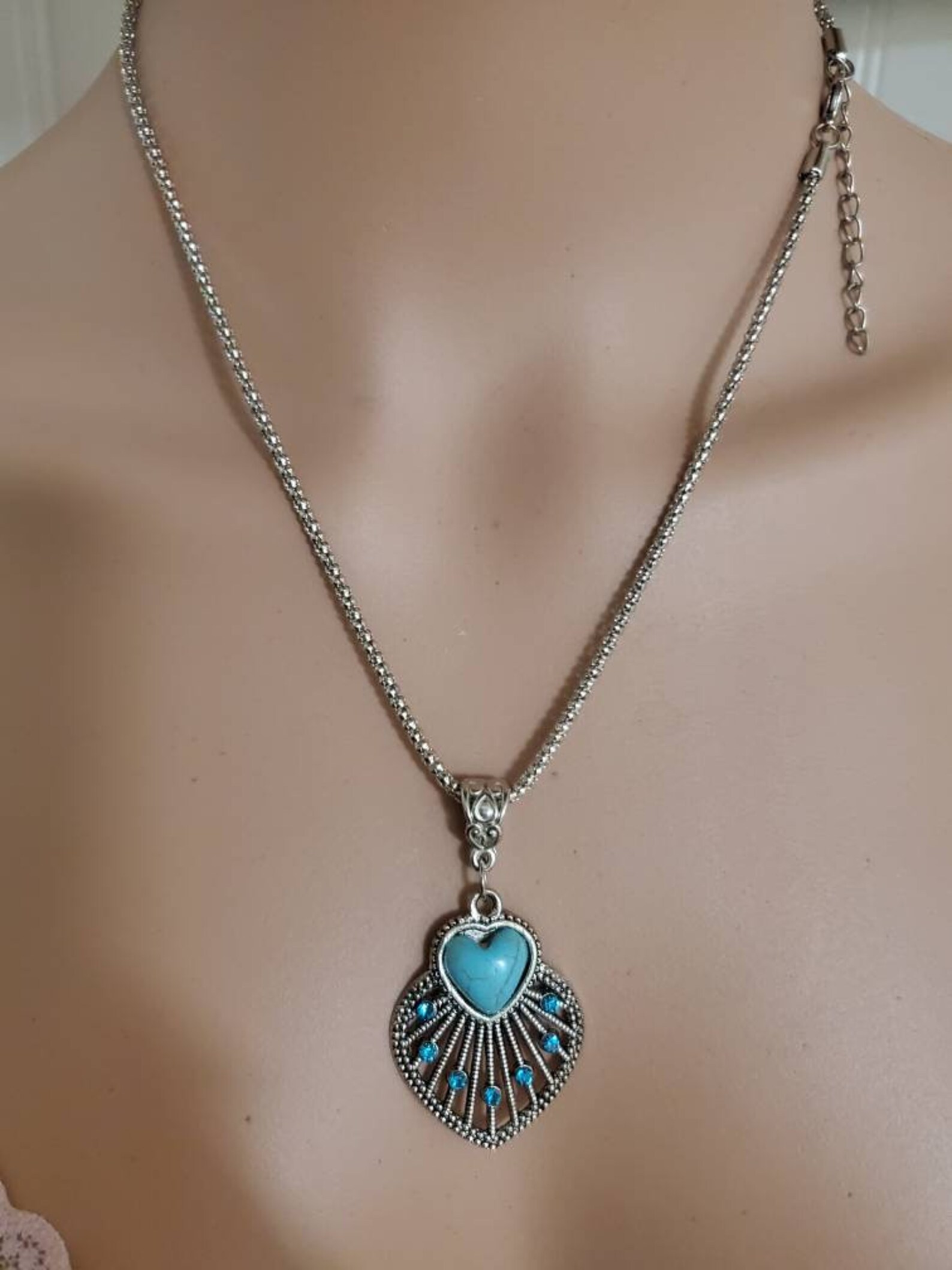 Heart-shaped Turquoise Silver Plated Pendant Necklace - Etsy