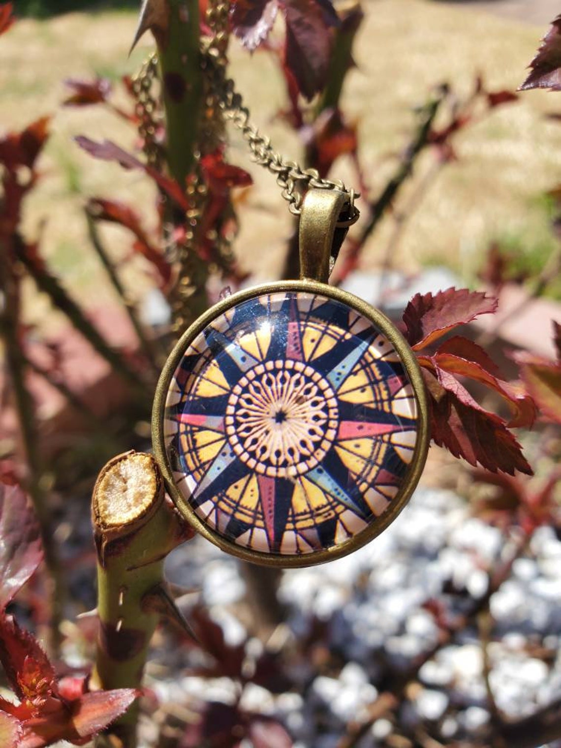 Vintage Compass Wind Rose Nautical Silver Plated Glass Cabochon Pendant ...