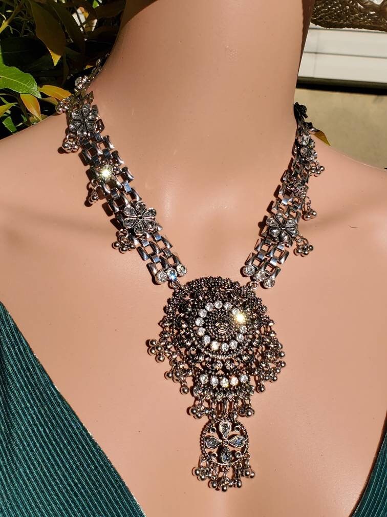 Rhinestone Medallion Statement Pendant Gorgeous Chic Bohemian/ Boho ...