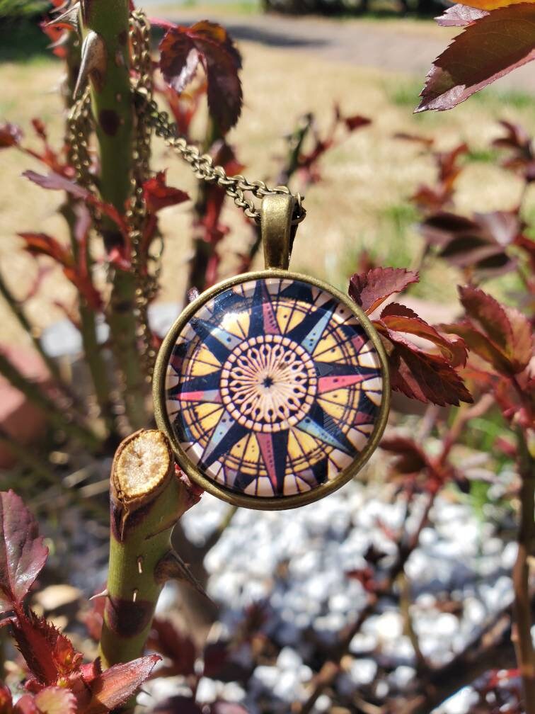 Vintage Compass Wind Rose Nautical Silver Plated Glass Cabochon Pendant ...