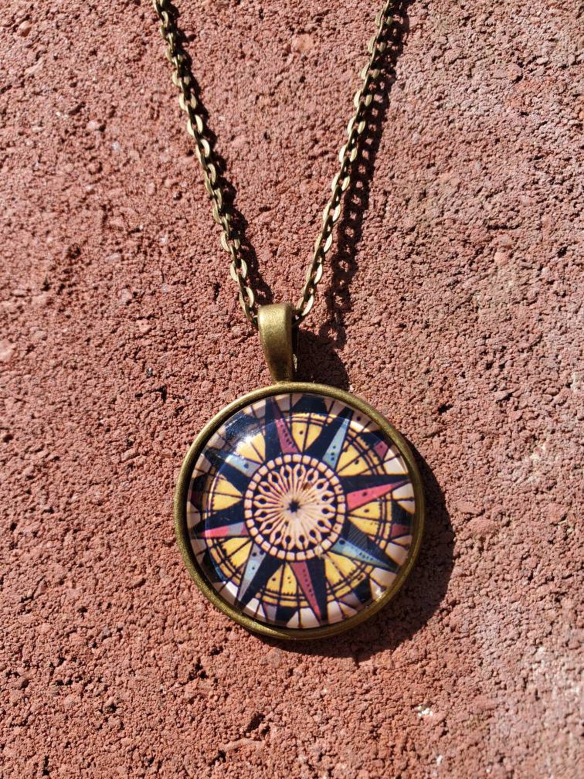 Vintage Compass Wind Rose Nautical Silver Plated Glass Cabochon Pendant ...