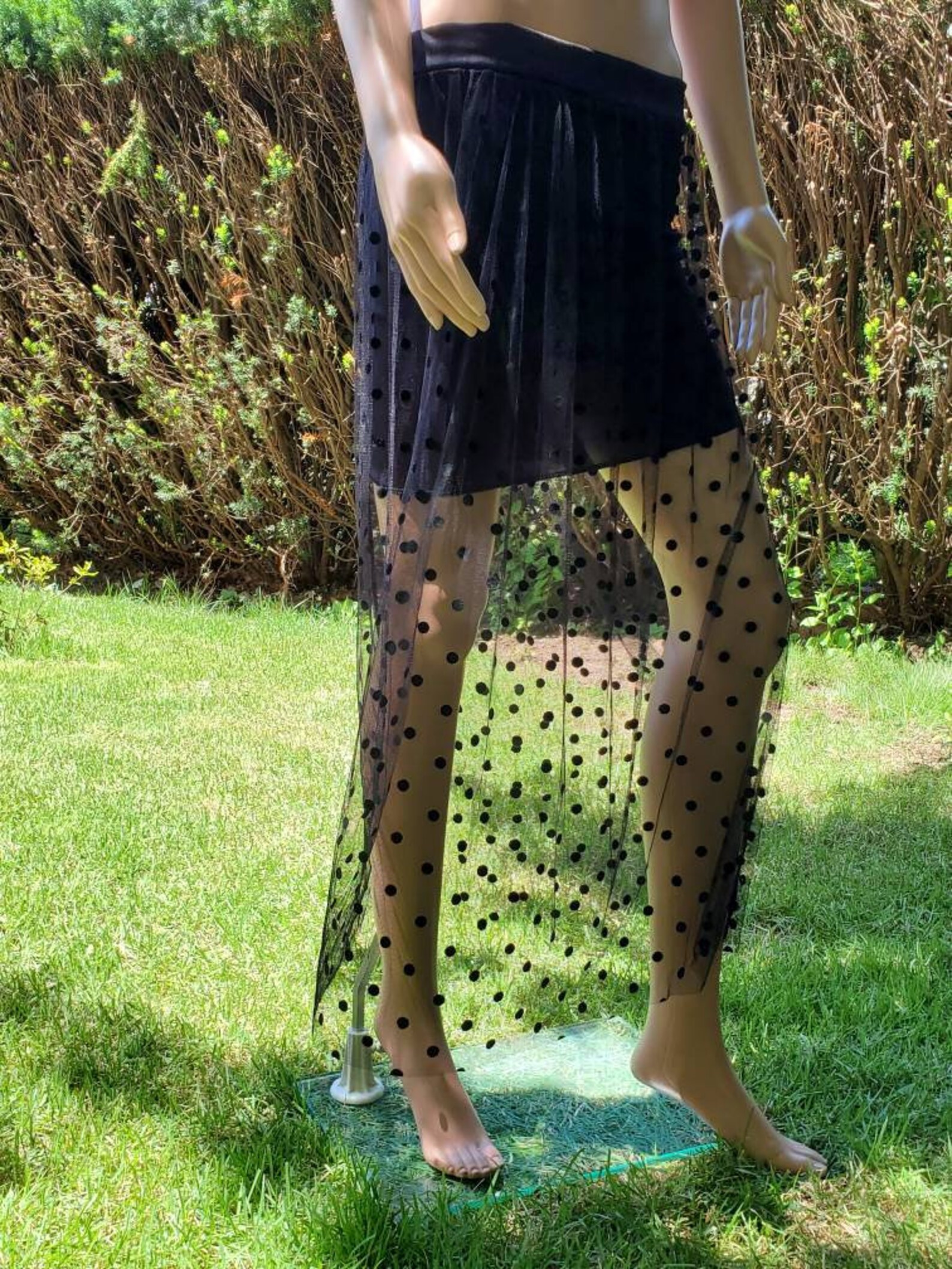 Beach Pool Party Mini Skirt With See Through Sheer Polka Dot Long Lace ...