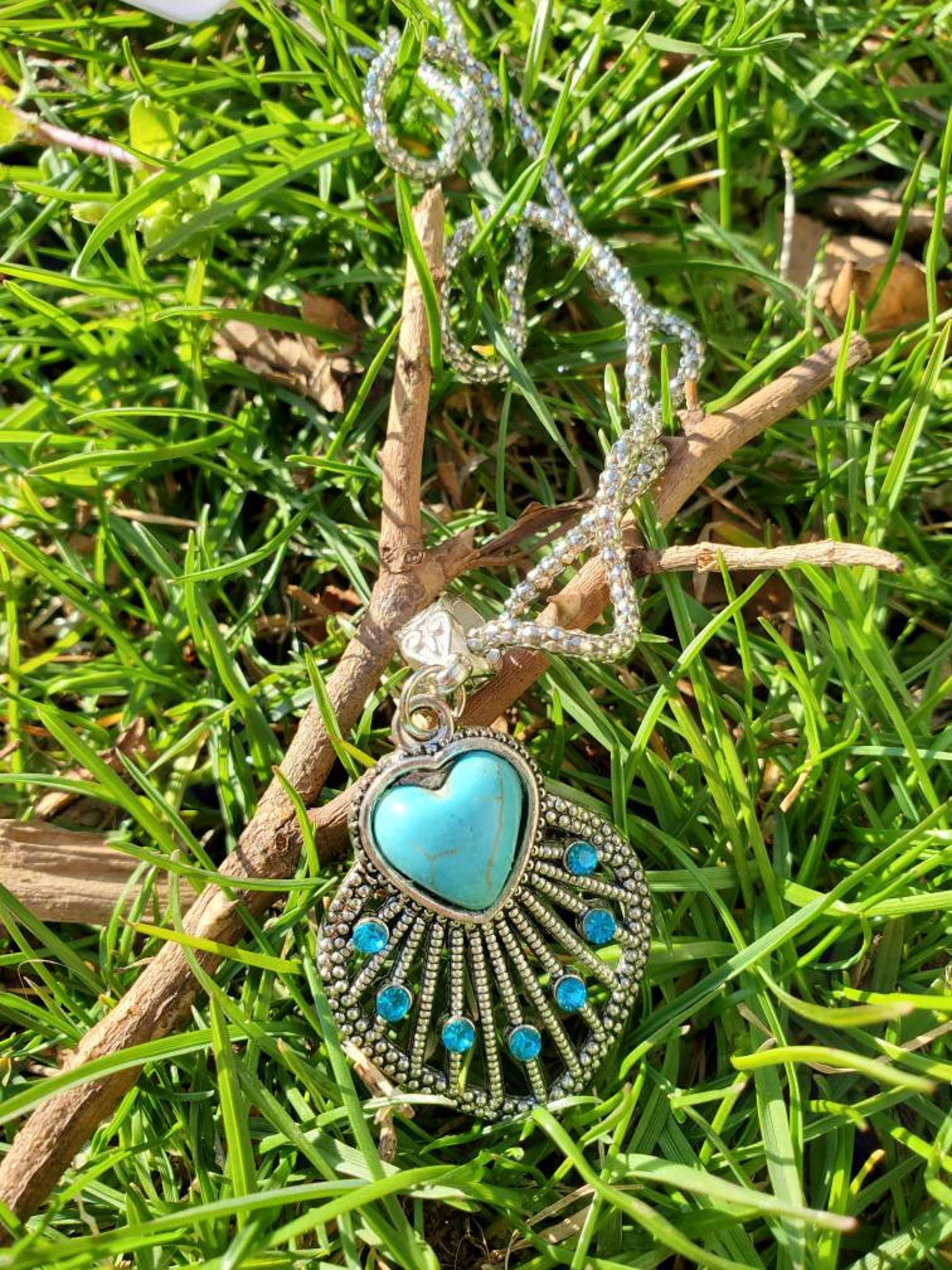 Heart-shaped Turquoise Silver Plated Pendant Necklace - Etsy