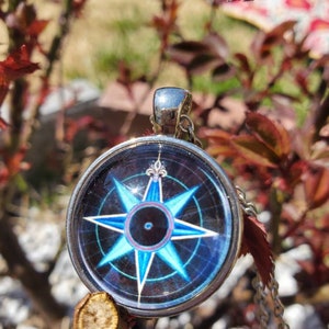 Vintage Compass Wind Rose Nautical Silver Plated Glass Cabochon Pendant ...