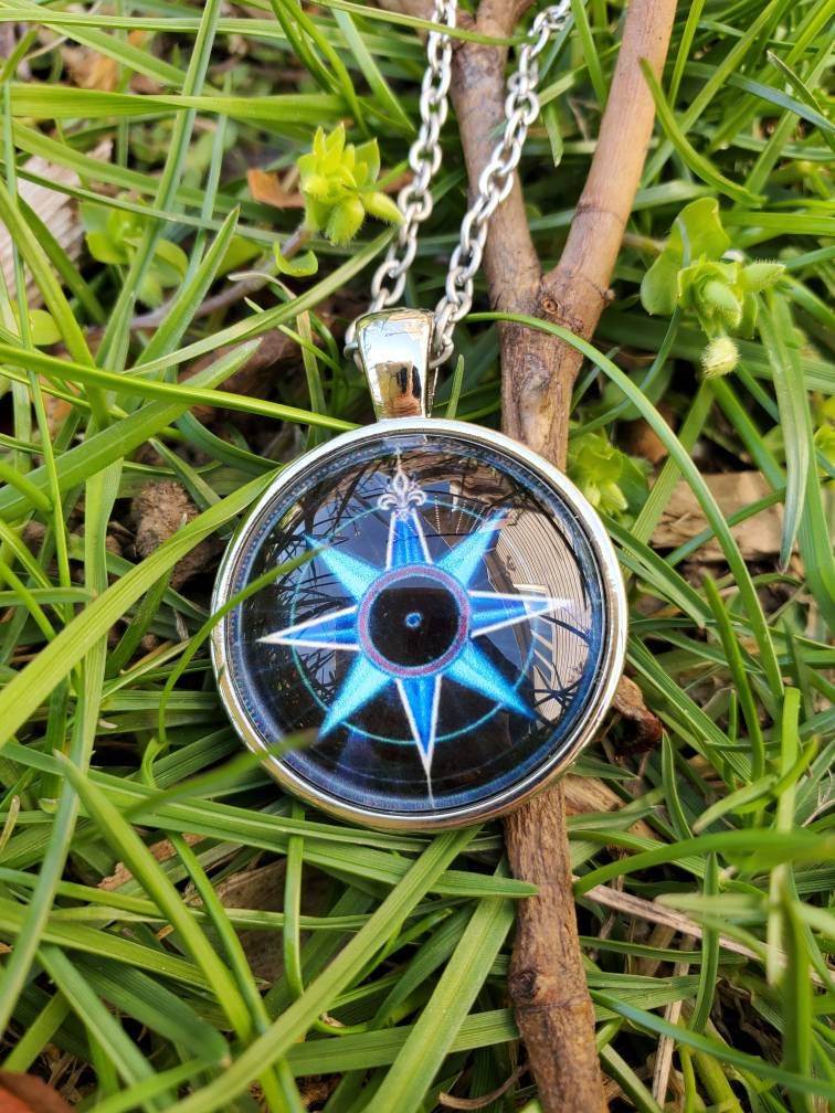 Vintage Compass Wind Rose Nautical Silver Plated Glass Cabochon Pendant ...