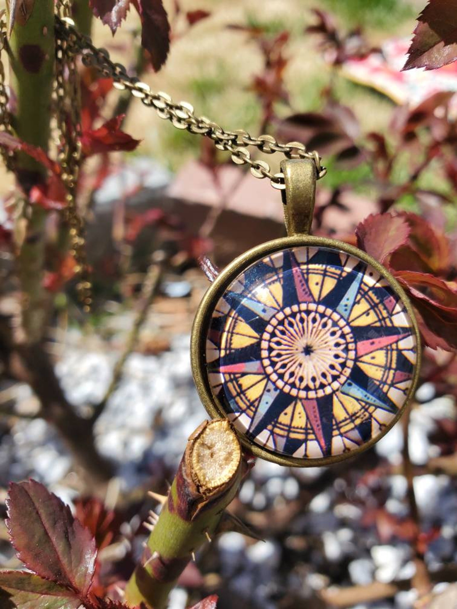 Vintage Compass Wind Rose Nautical Silver Plated Glass Cabochon Pendant ...