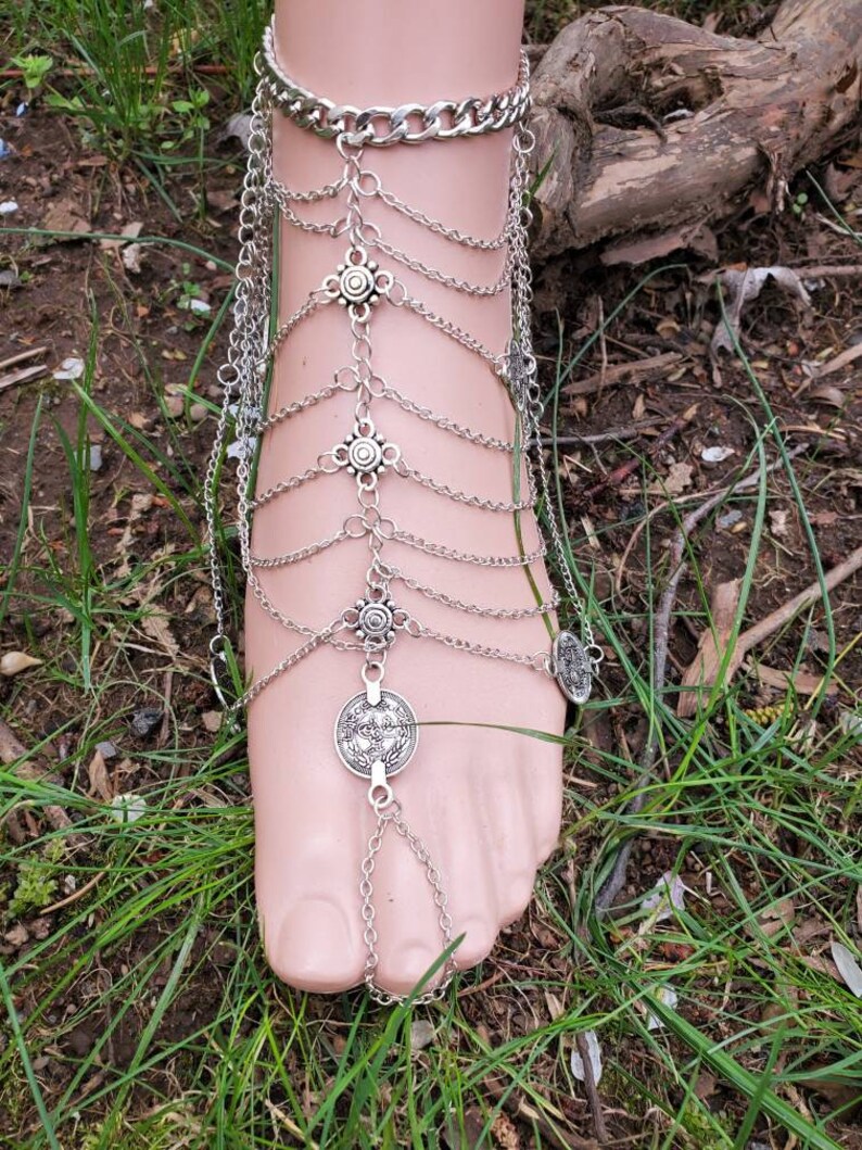 Silver Plated Antique Silver Coin Tassel Anklet Adjustable - Etsy