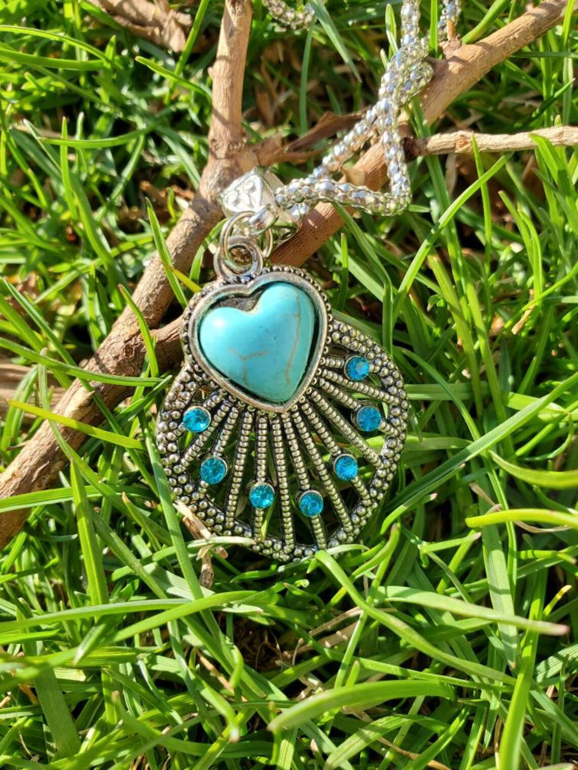 Heart-shaped Turquoise Silver Plated Pendant Necklace - Etsy