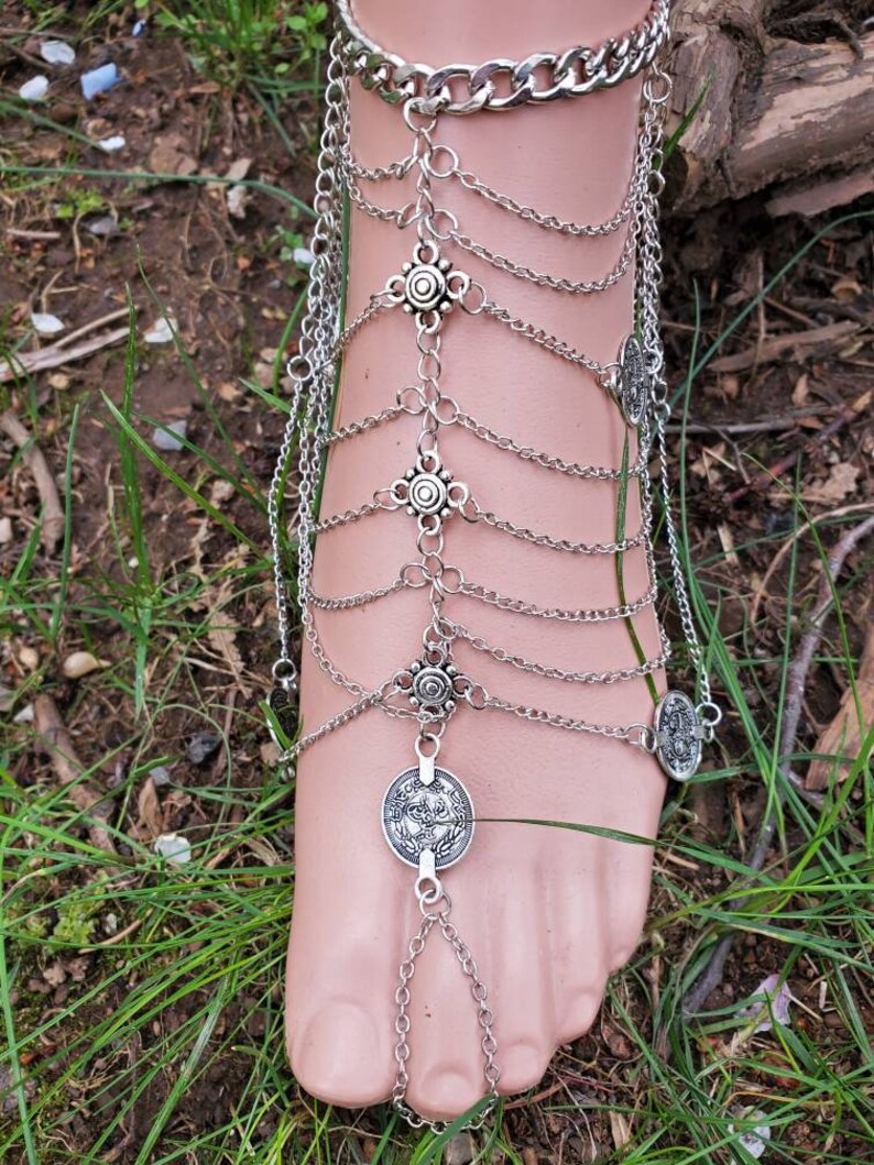 Silver Plated Antique Silver Coin Tassel Anklet Adjustable - Etsy