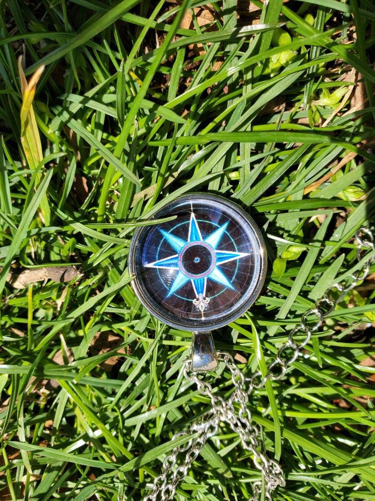 Vintage Compass Wind Rose Nautical Silver Plated Glass Cabochon Pendant ...