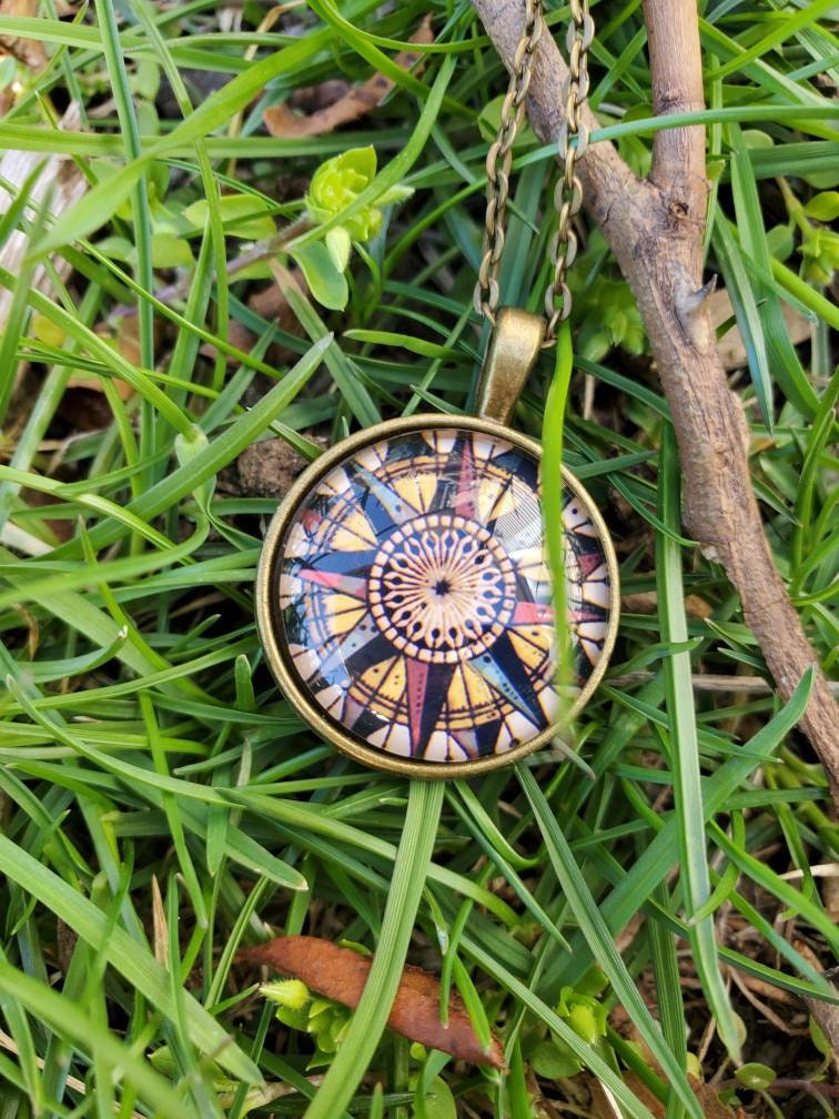 Vintage Compass Wind Rose Nautical Silver Plated Glass Cabochon Pendant ...