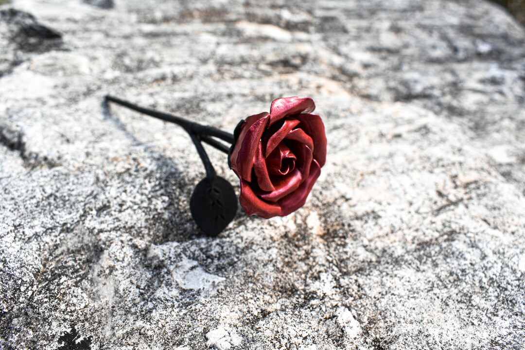 Forged Rose With Leaf - Etsy