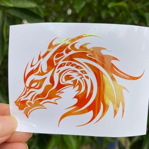 Dragon Head Holographic Vinyl Car Decal, Angry Dragon Decal, Mystic ...