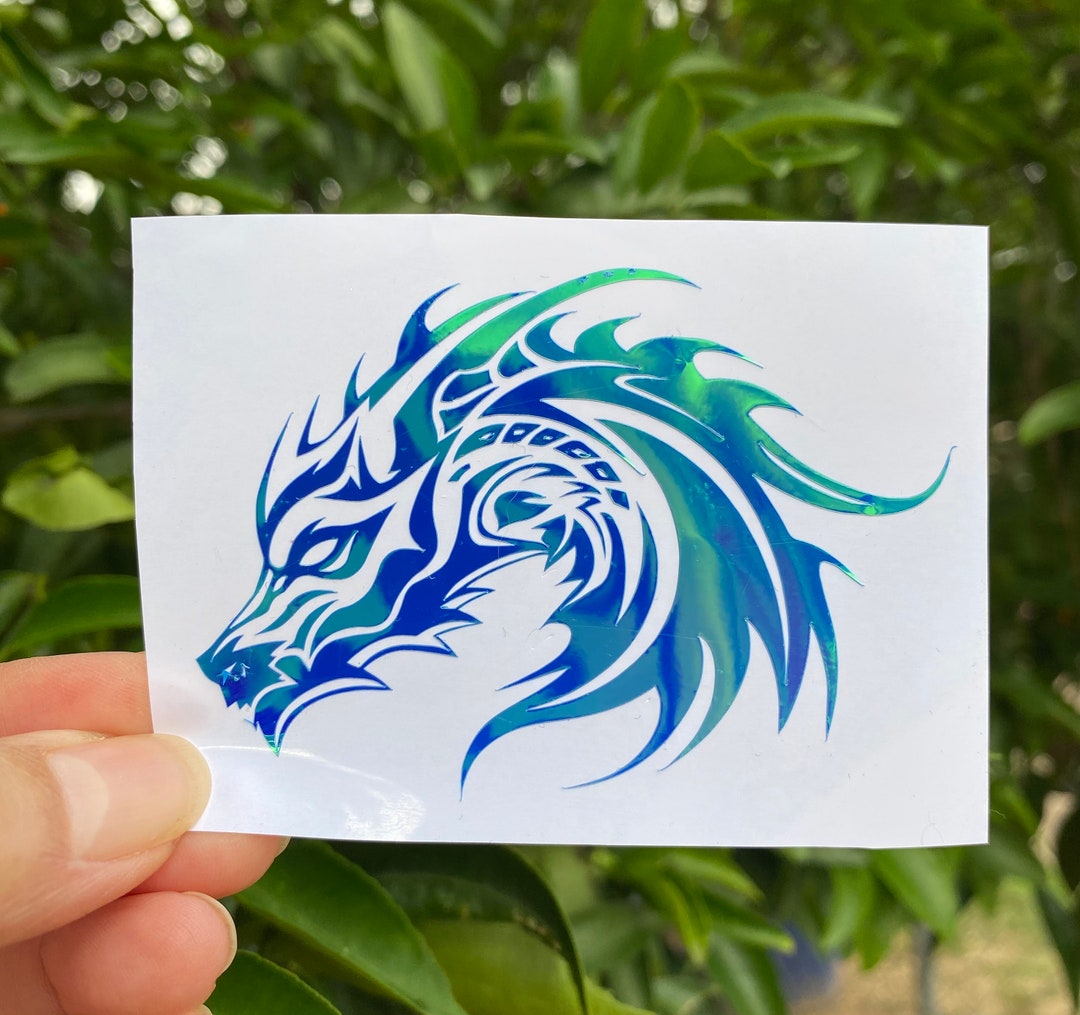 Dragon Head Holographic Vinyl Car Decal, Angry Dragon Decal, Mystic ...