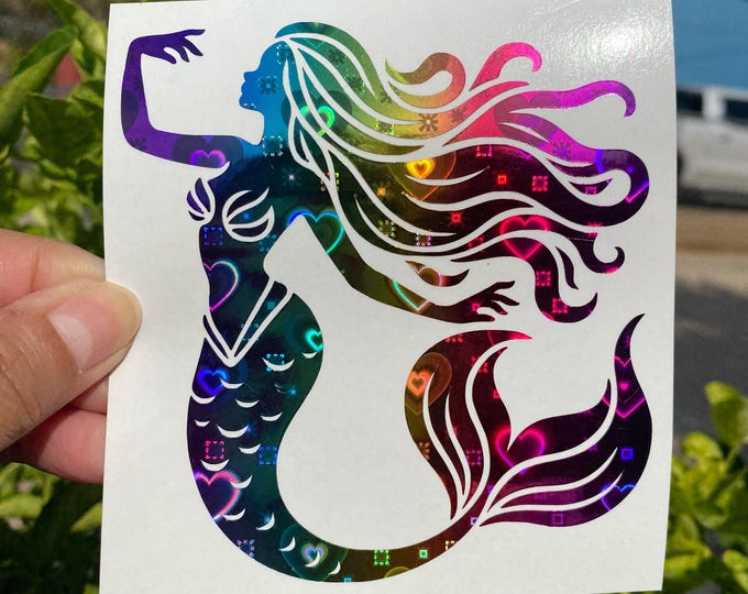 Mermaid Swimming Holographic Vinyl Car Decal, Mystic Creature, Mermaid ...