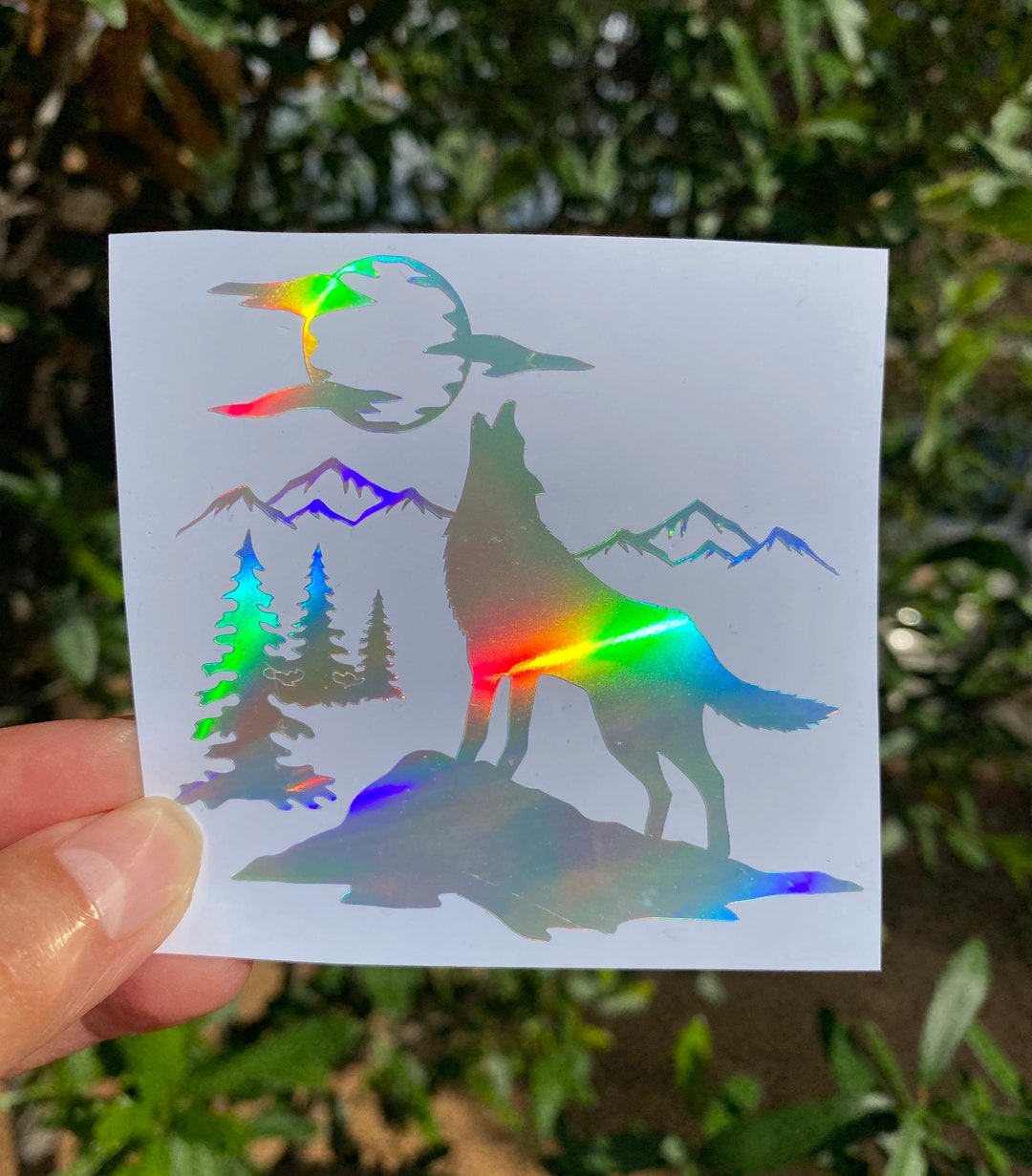 Wolf Howling Holographic Vinyl Car Decal, Wild Animal, Moon Decal, Wolf ...