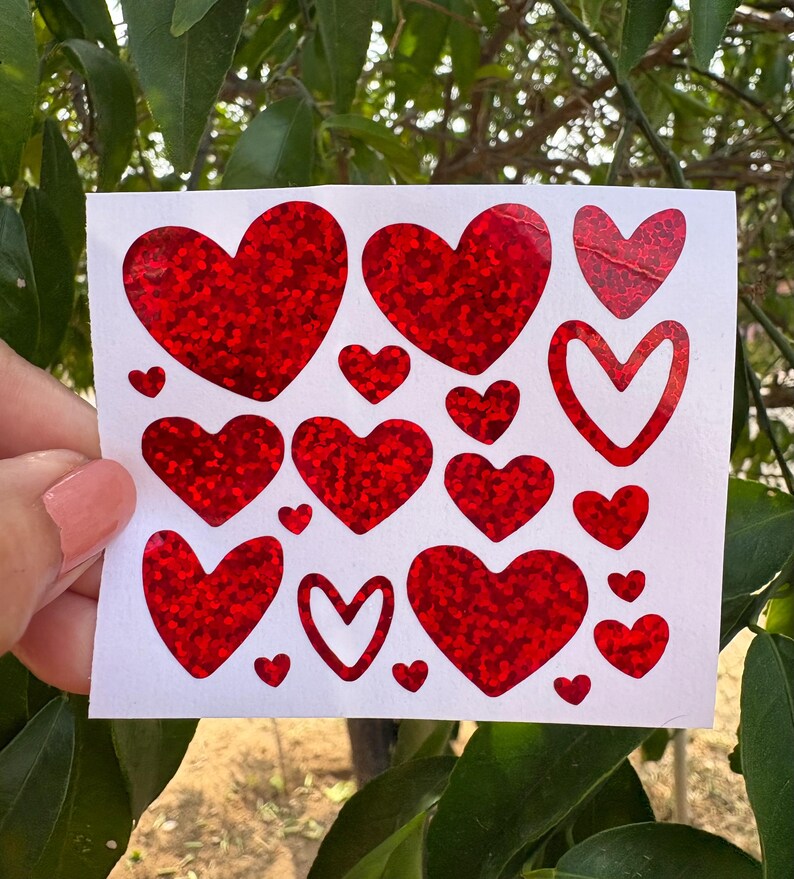Red Glitter Heart Decals, Assorted Sizes, Waterproof Vinyl Decor - Etsy