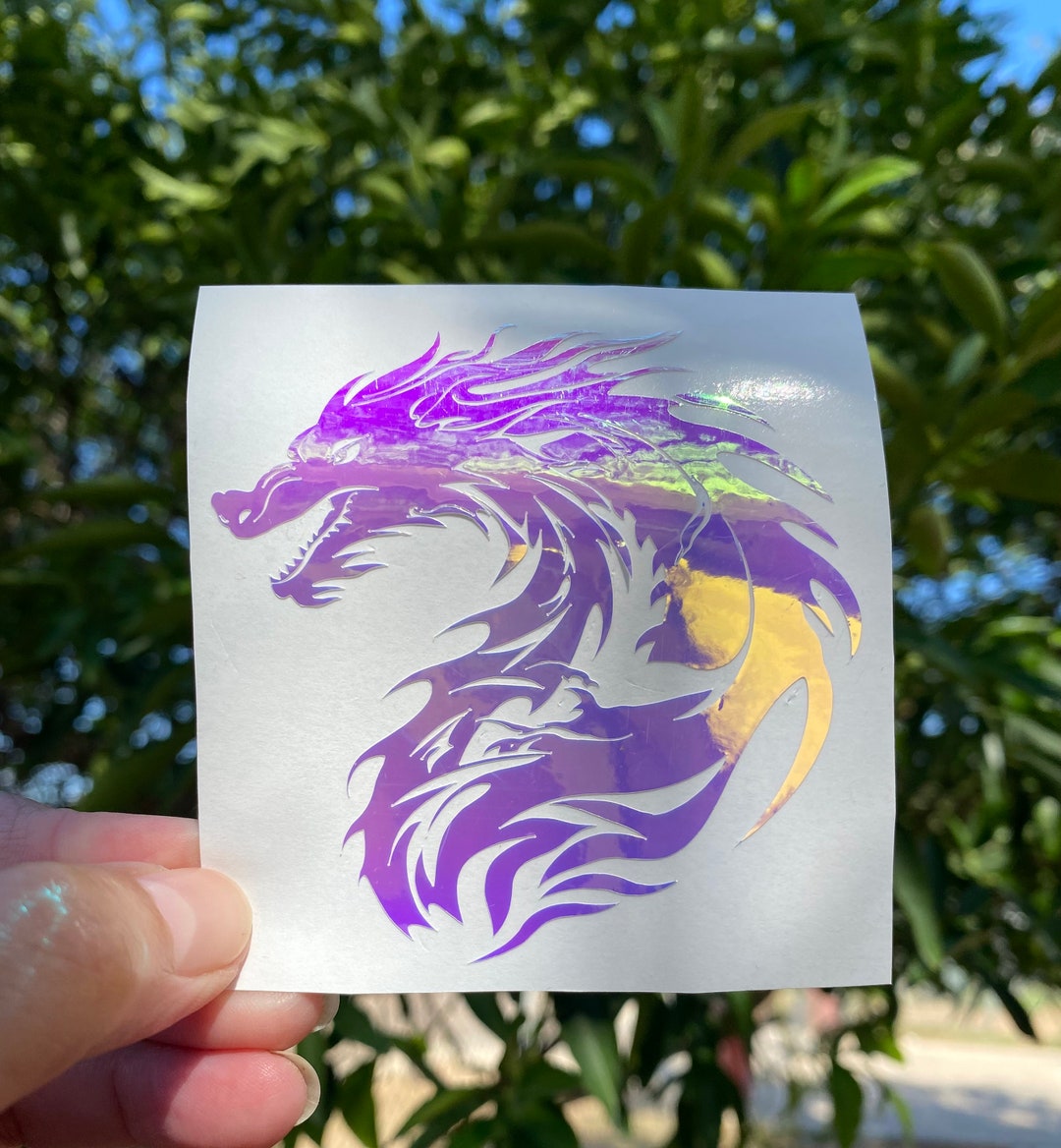 Dragon Head Holographic Vinyl Car Decal, Dragon Head Sticker, Angry ...
