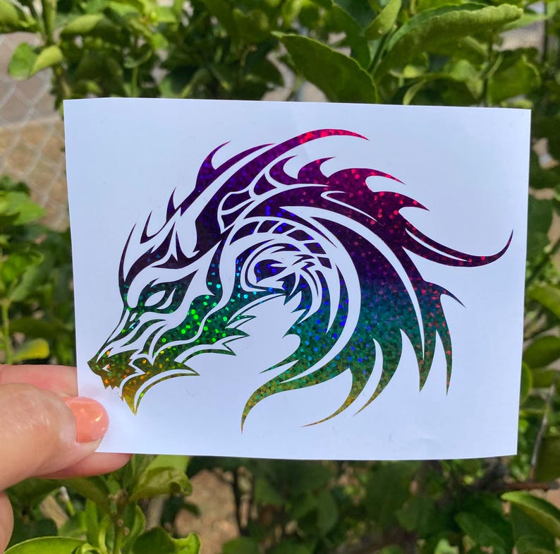Angry Dragon Head Decal, Holographic Vinyl Sticker - Etsy