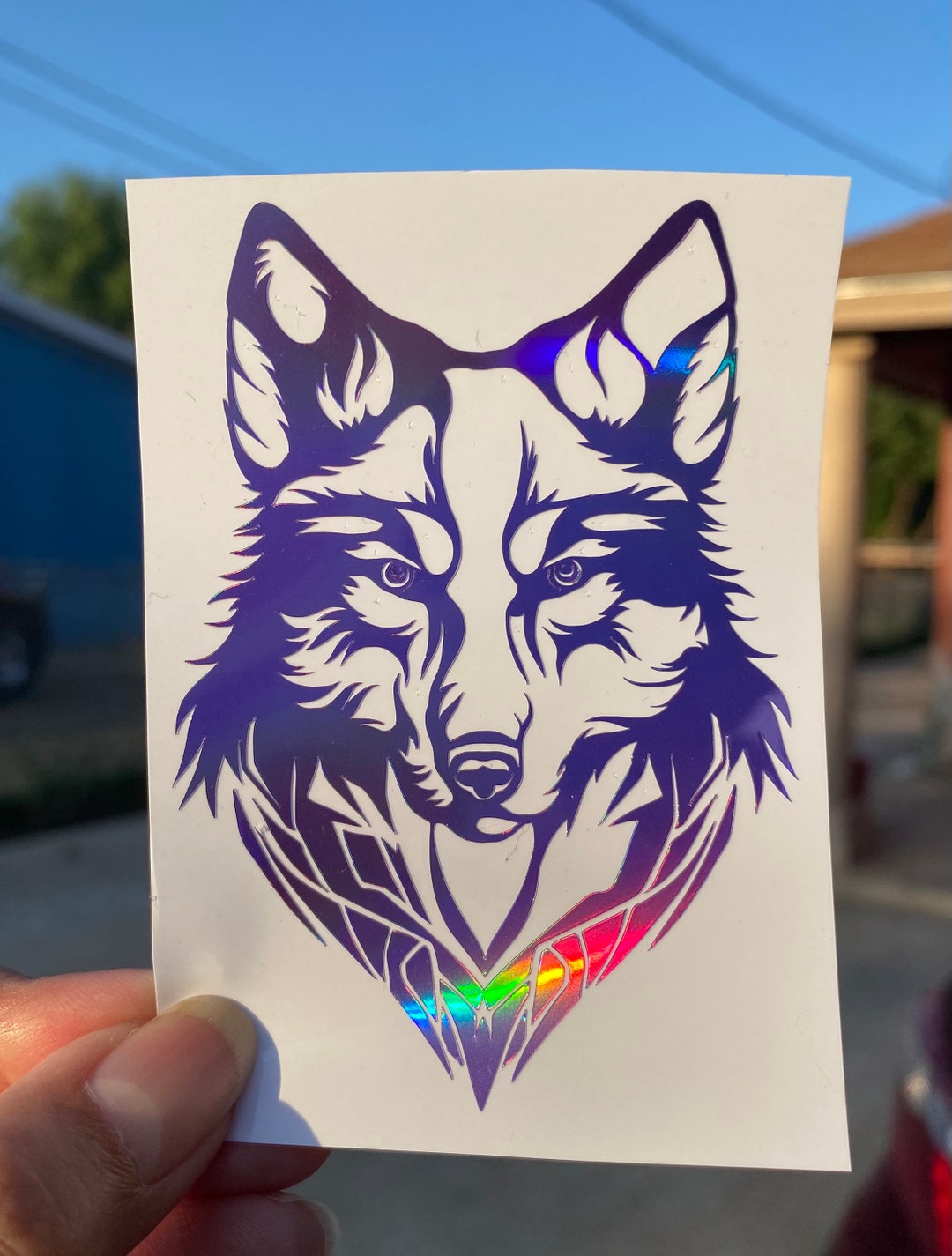 Wolf Holographic Vinyl Car Decal, Wild Animal Decal, Angry Wolf Sticker ...