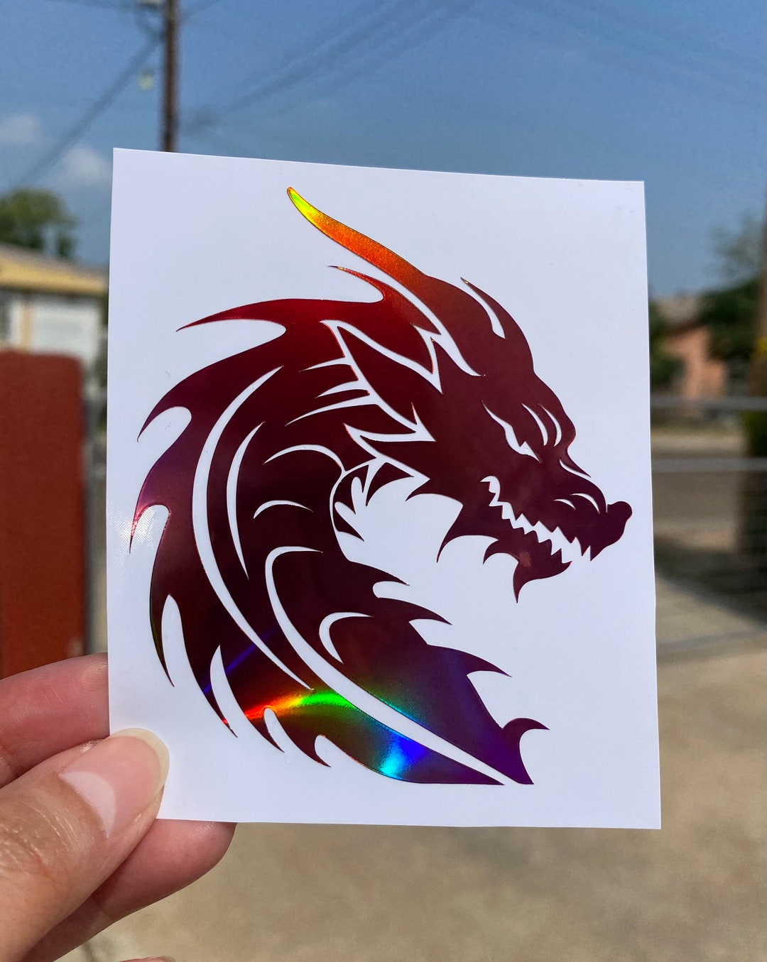 Dragon Head Holographic Vinyl Car Decal, Angry Dragon Decal, Mystic ...