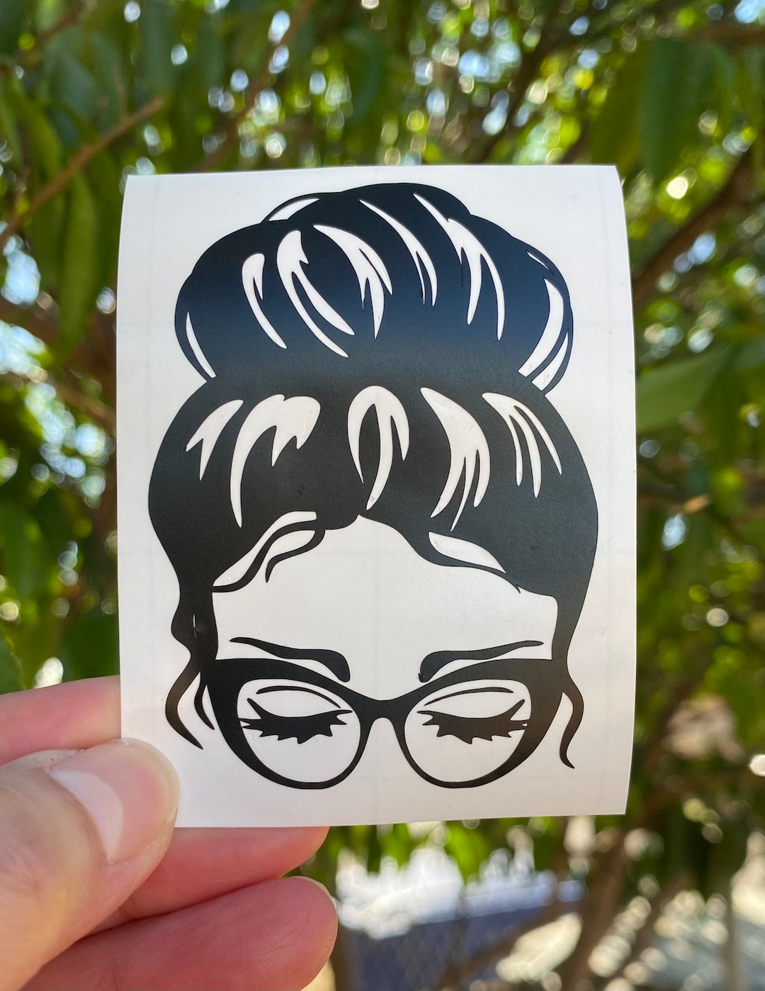 Messy Bun With Glasses Decal, Messy Bun Sticker, Gift for Her, Gift for ...