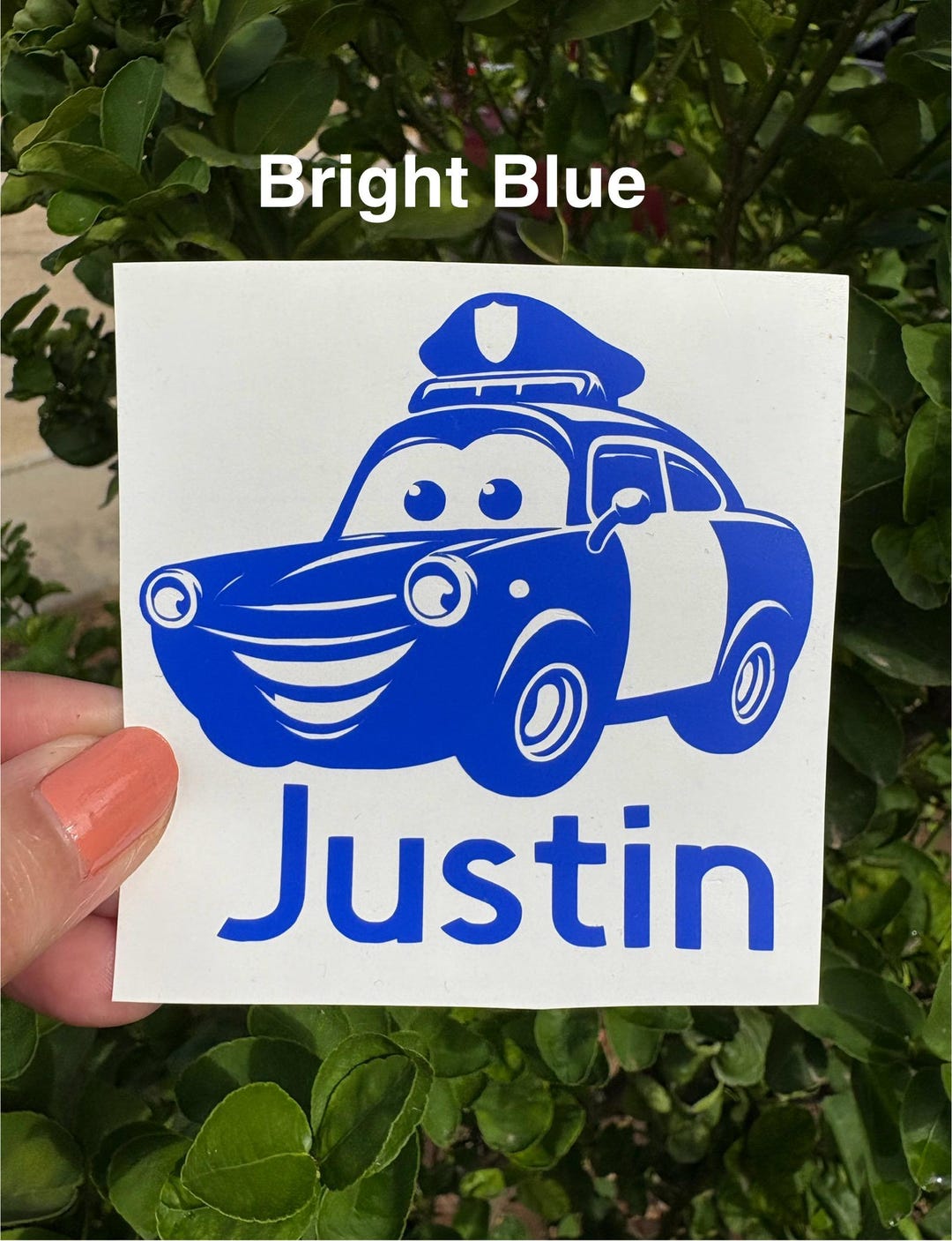 Custom Cursive Name Cartoon Police Car Vinyl Decal, Waterproof Stickers ...