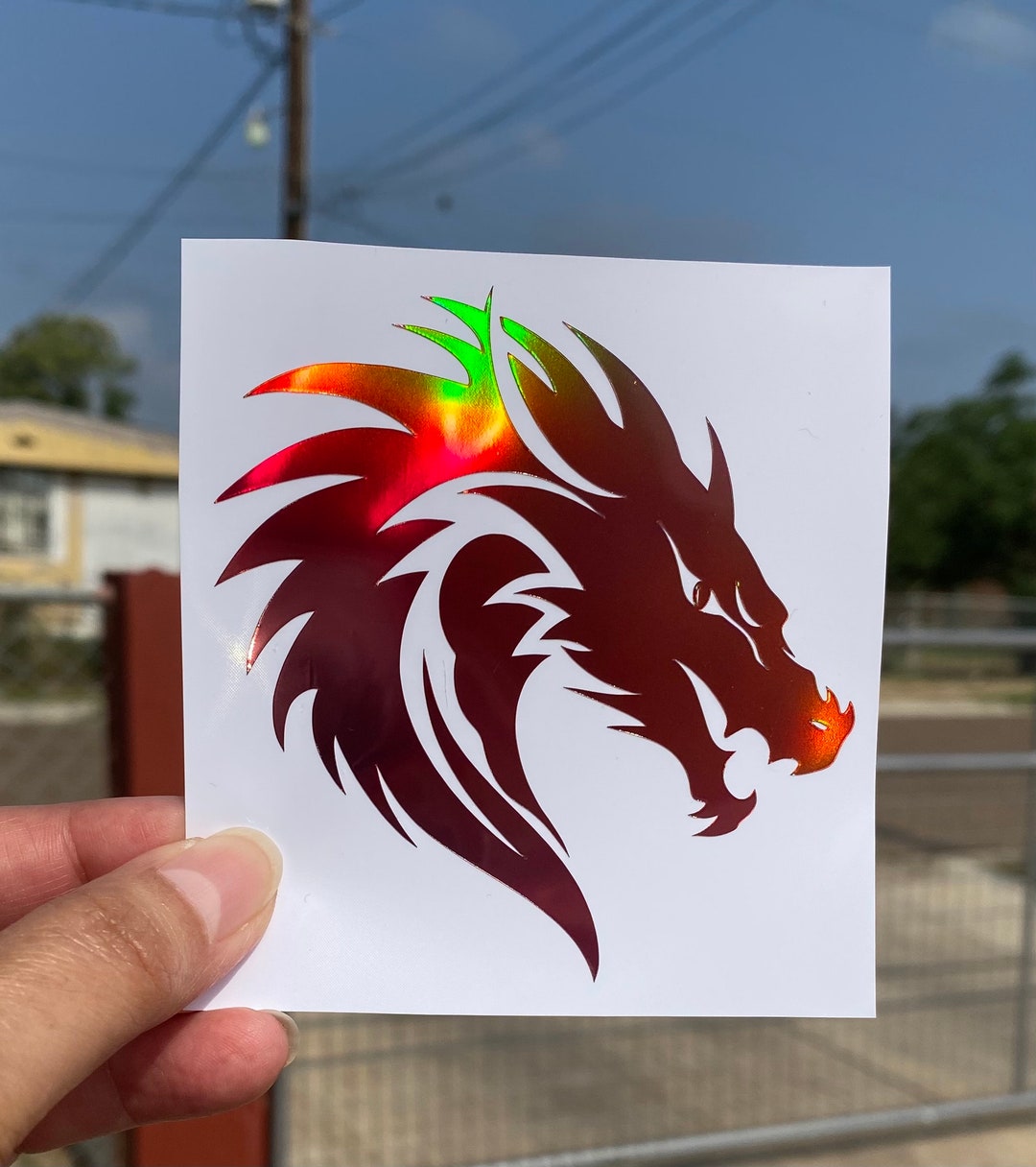 Dragon Head Holographic Vinyl Car Decal, Angry Dragon Decal, Mystic ...