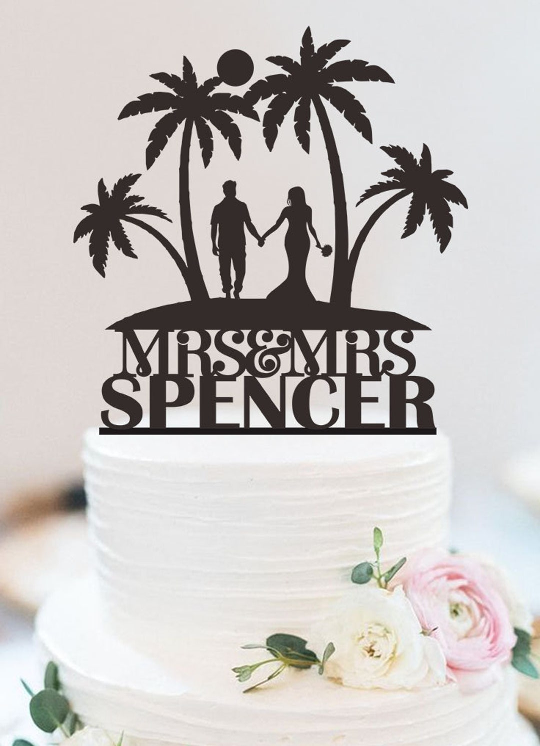 Beach Wedding Cake Topper | Palm Tree Hawaii Wedding Cake Topper ...