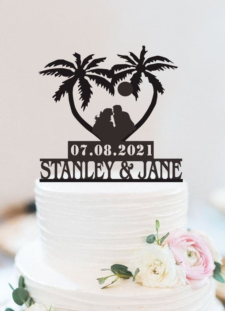 Palm Tree Wedding Cake Topper Beach Hawaii Cake Topper | Etsy