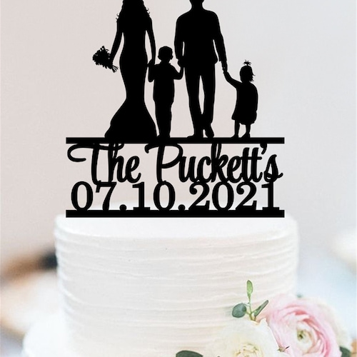 Family Cake Topper With Kids Wedding Cake Topper Bride and - Etsy