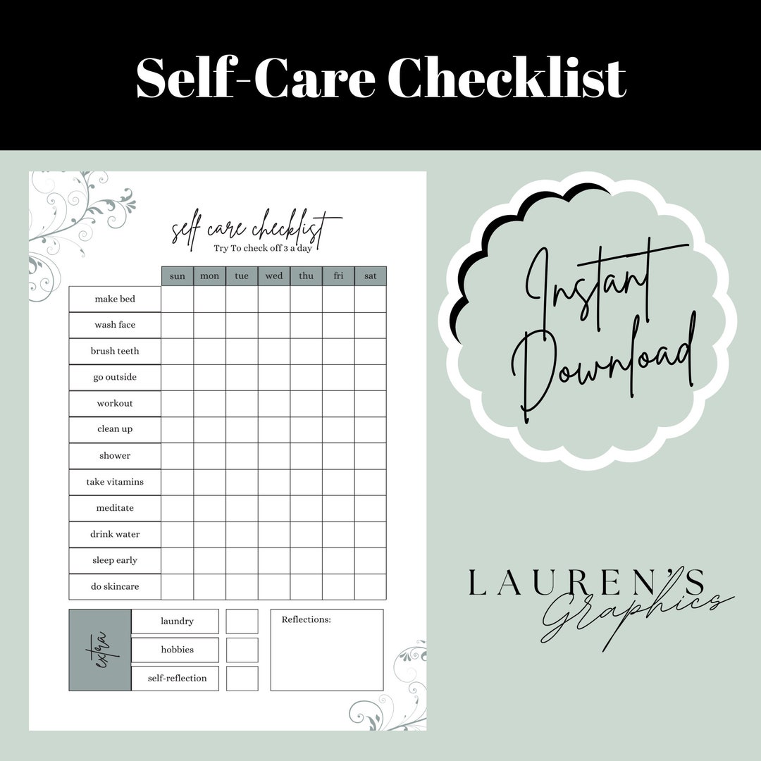 Self Care Checklist, Printable Digital PDF Wellness Planner, Self Care ...