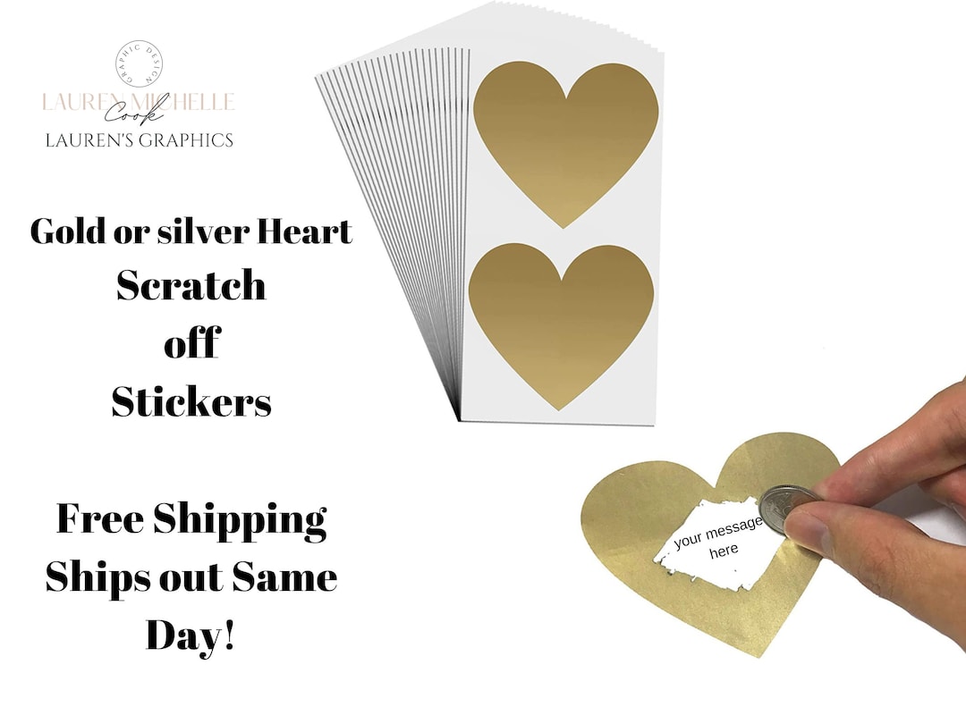 1.5 Inch Heart Scratch off Stickers Labels Gold Great for DIY ...