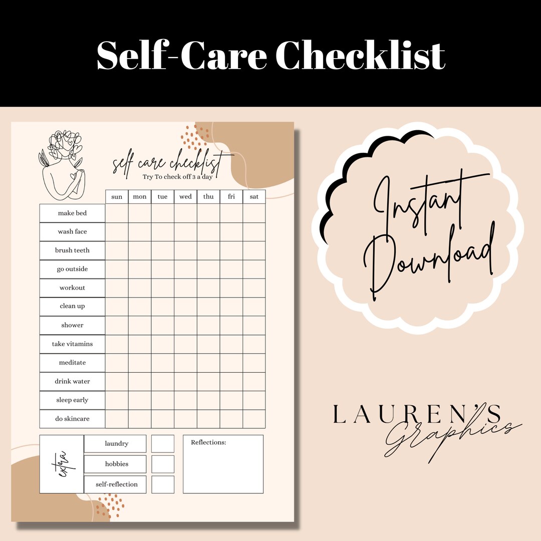 Self Care Checklist, Printable Digital PDF Wellness Planner, Self Care ...