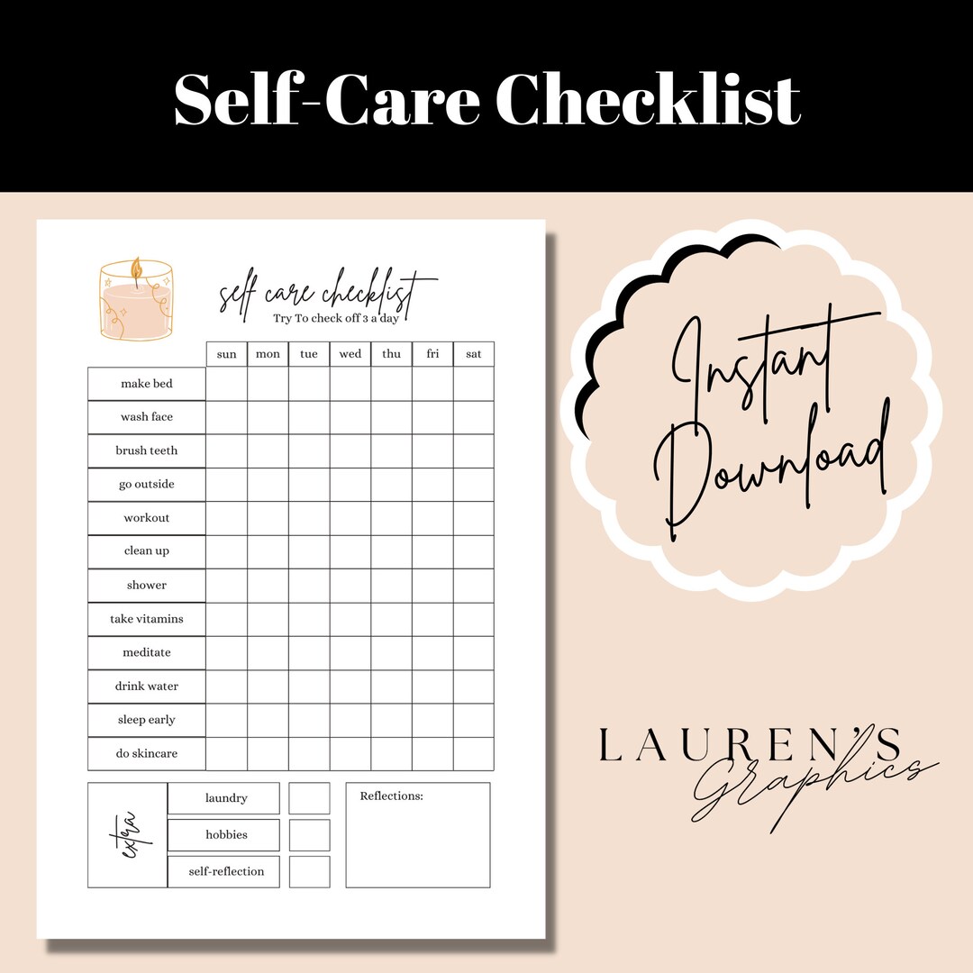 Self Care Checklist Printable Digital PDF Wellness Planner - Etsy