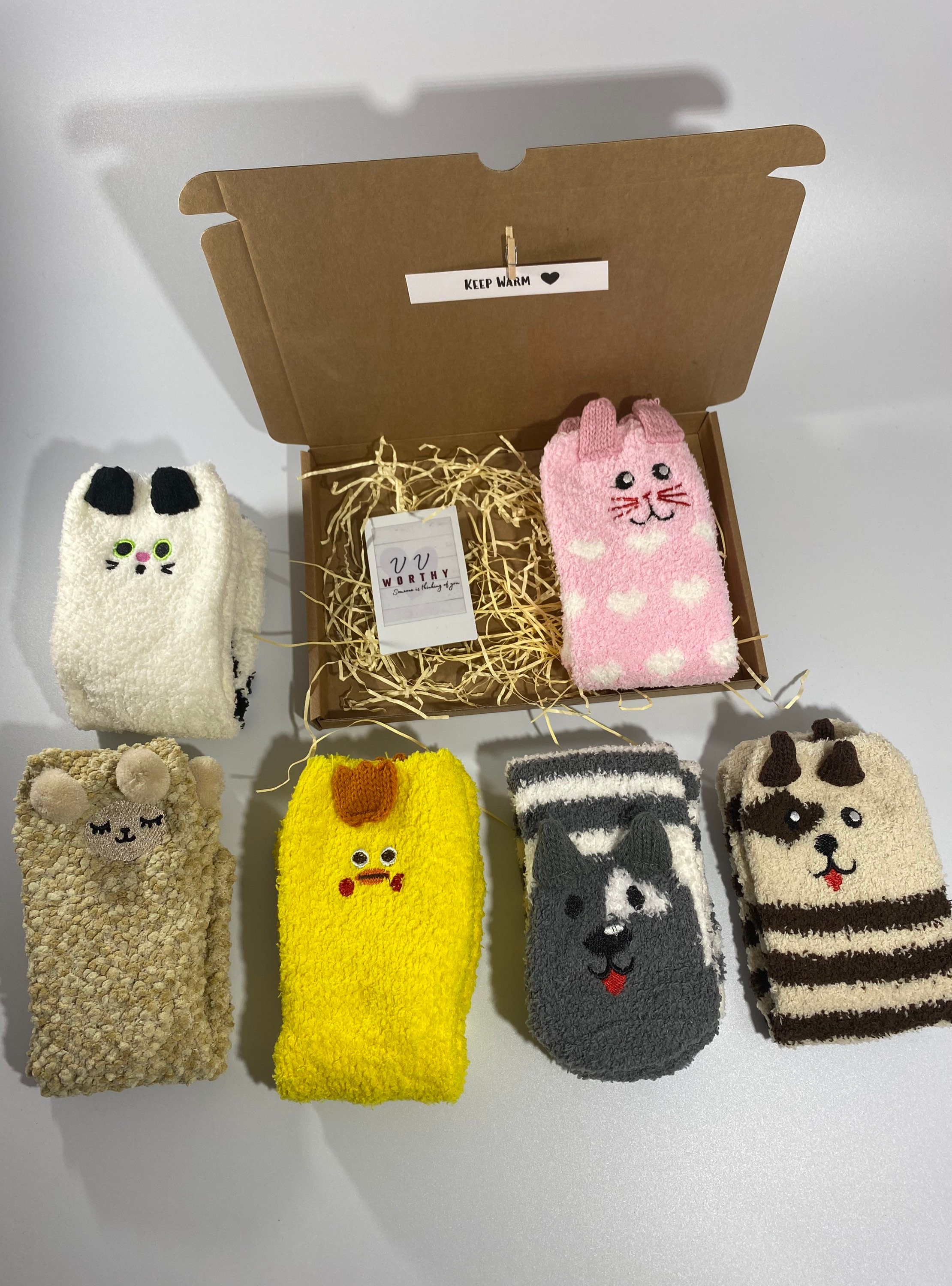 Fluffy animal socks in a box great for winter/Valentines Day | Etsy