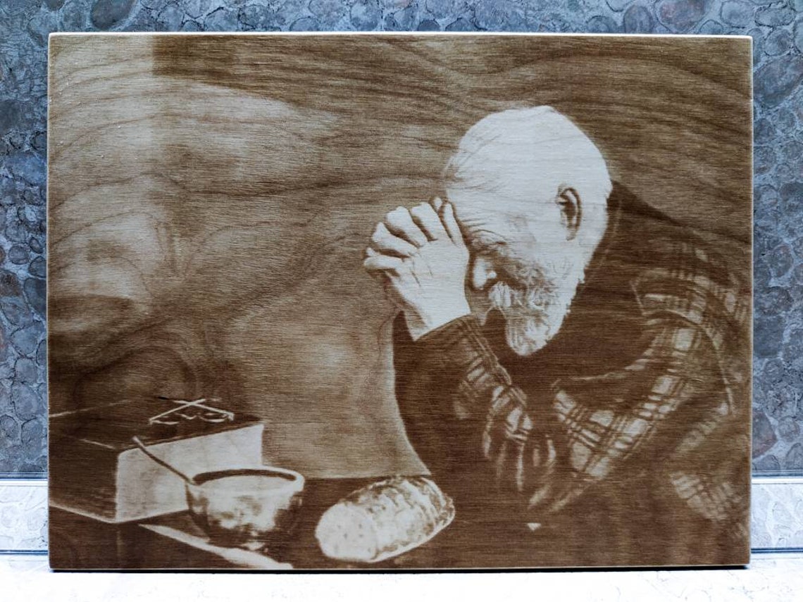 Man Praying Over Bread Grace by Eric Enstrom Print Wood Wall | Etsy