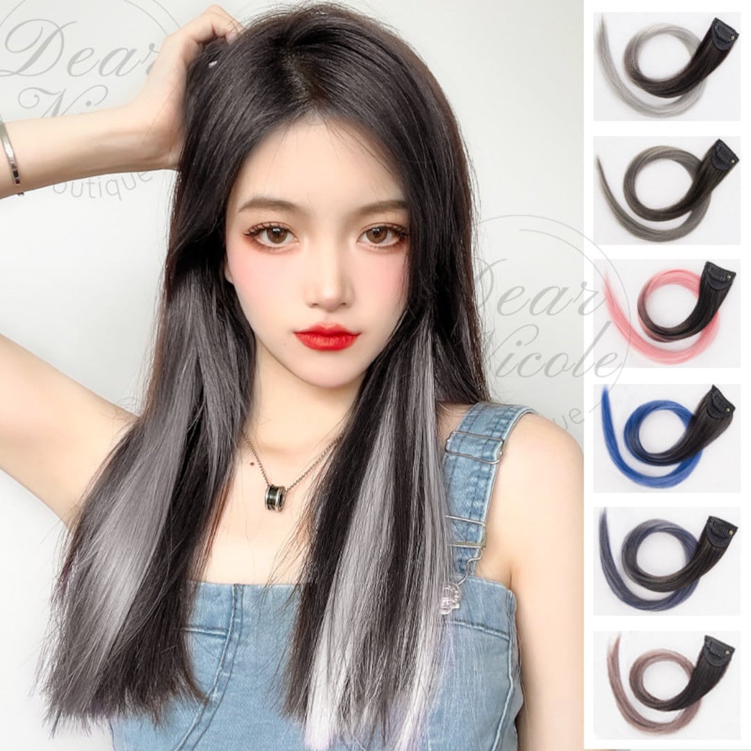 2 PC Clip-in Hair Highlight, Gradient Colorful Hair Extension, Straight ...