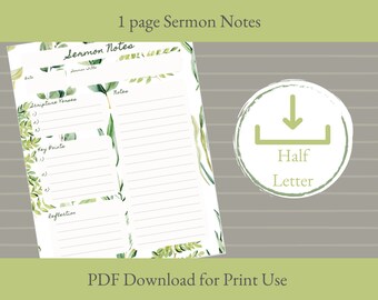 One Page Sermon Notes Letter Size Digital Download - Etsy