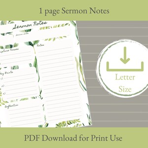 One Page Sermon Notes | Letter Size Digital Download | Watercolor ...