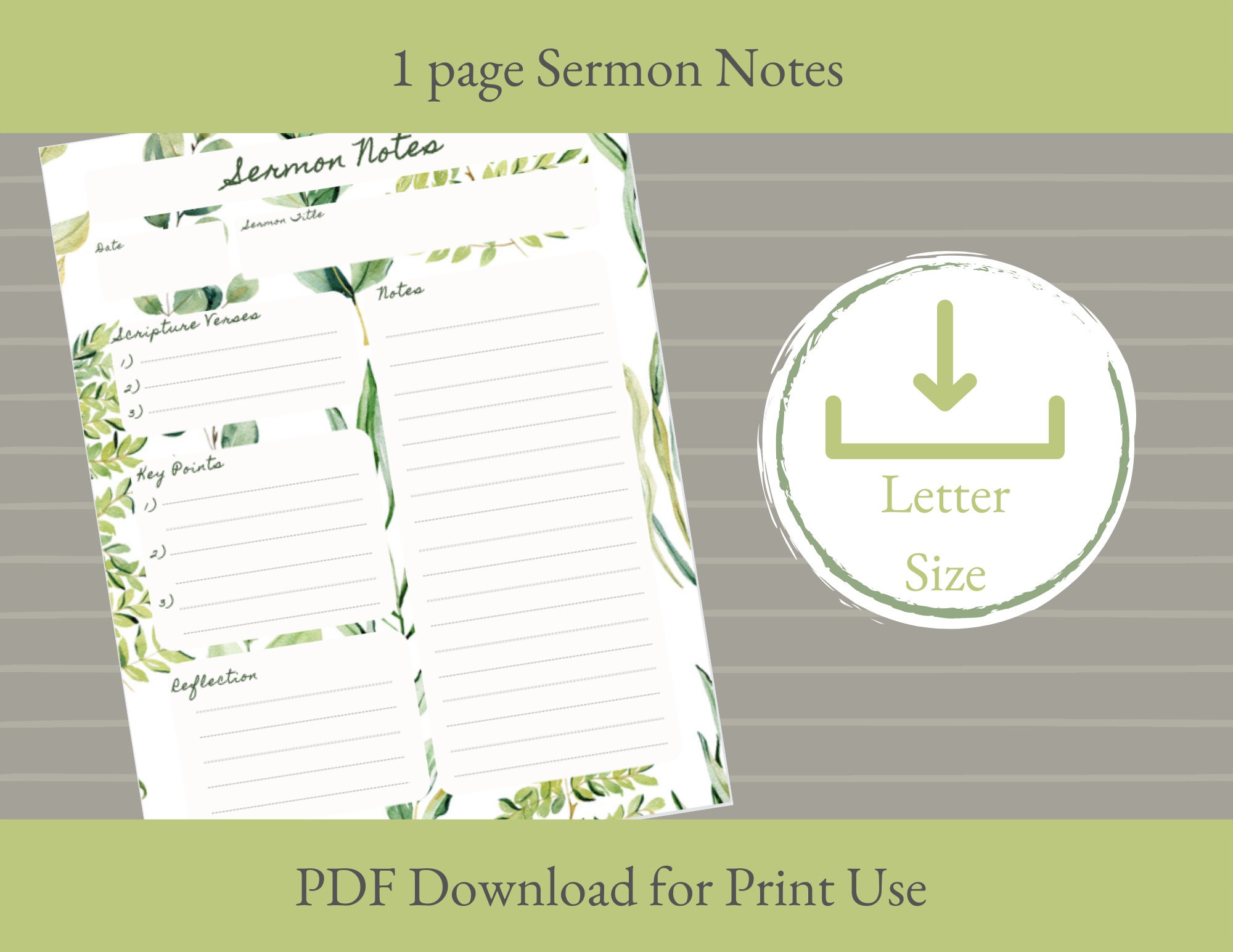 One Page Sermon Notes | Letter Size Digital Download | Watercolor ...