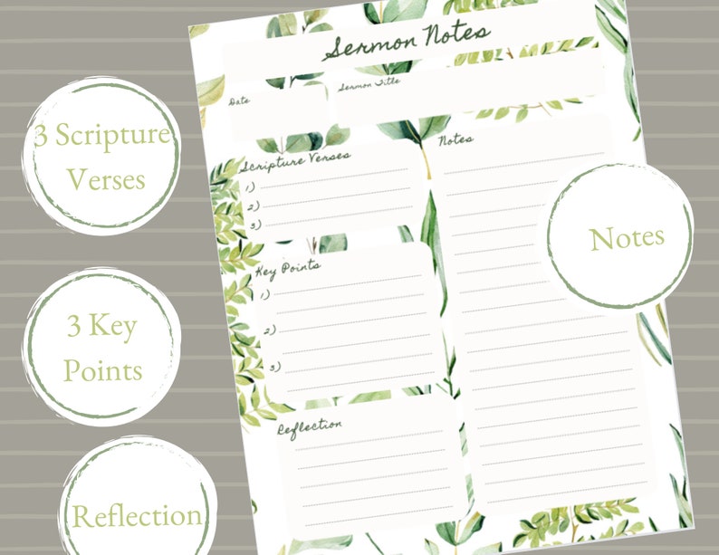 One Page Sermon Notes | Letter Size Digital Download | Watercolor ...